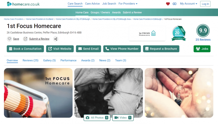 1st Focus Homecare Wins 2024 Care Services Award in Edinburgh